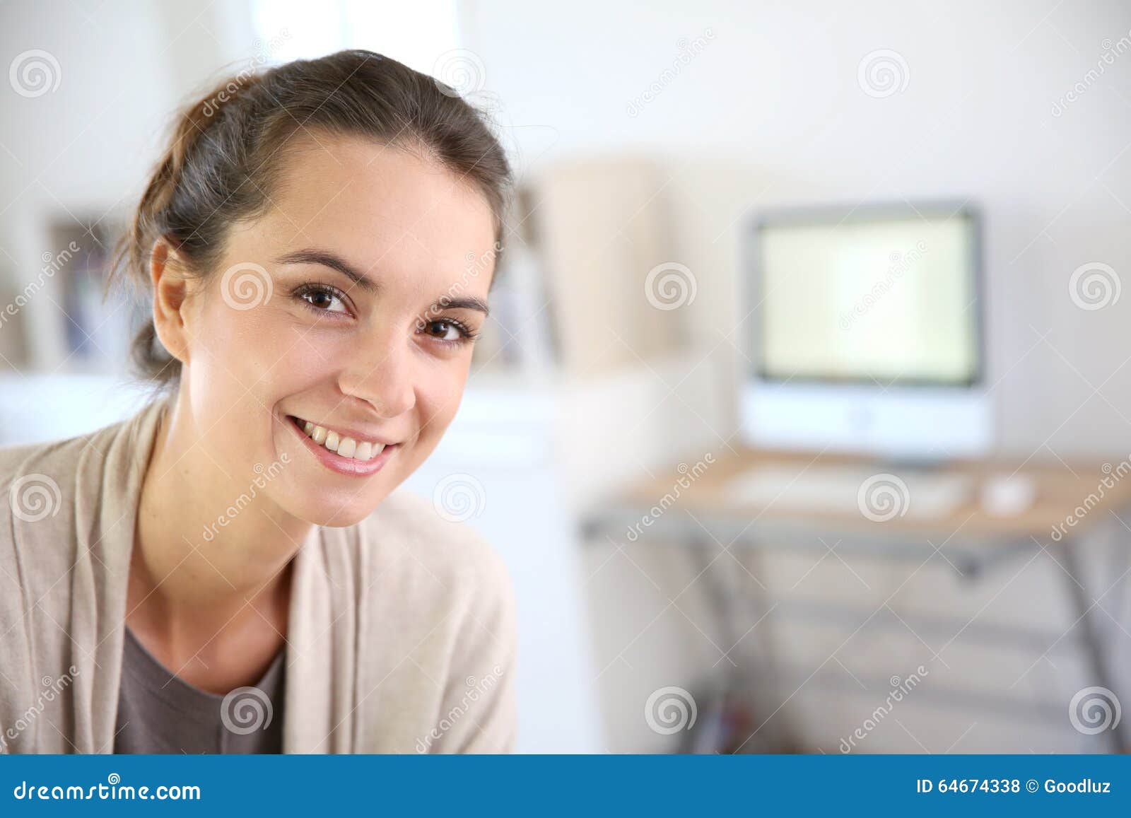 Portrait of Smiling Woman at Office Stock Photo - Image of thirties ...