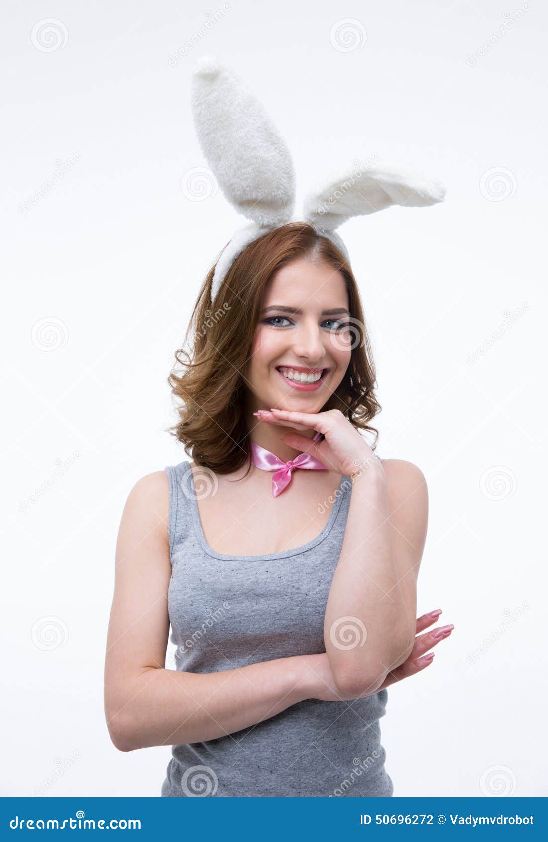Portrait of a Smiling Woman in Rabbit Ears Stock Photo - Image of ...