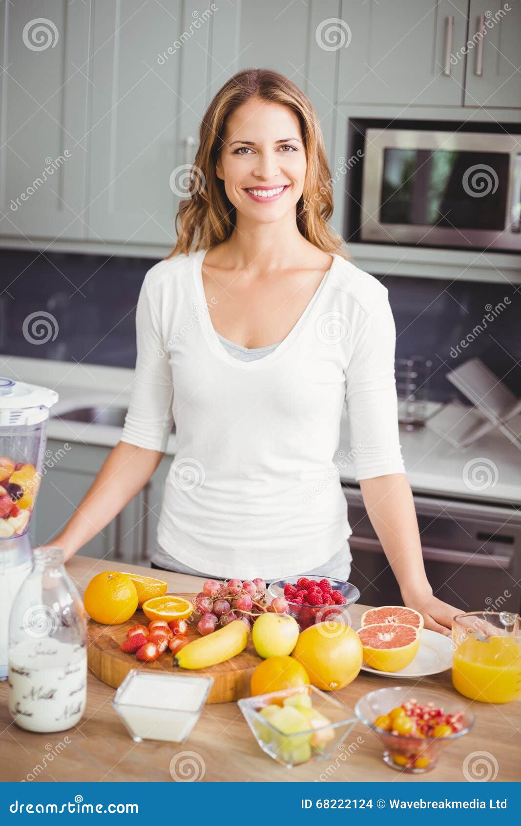 Portrait of Smiling Woman Standing at Table Stock Photo - Image of ...