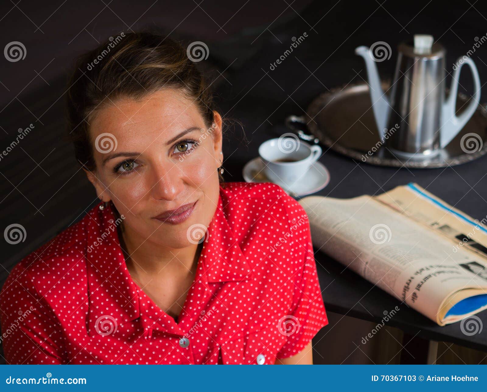 Portrait of a Smiling Woman at Tea Time Stock Image - Image of indoor ...
