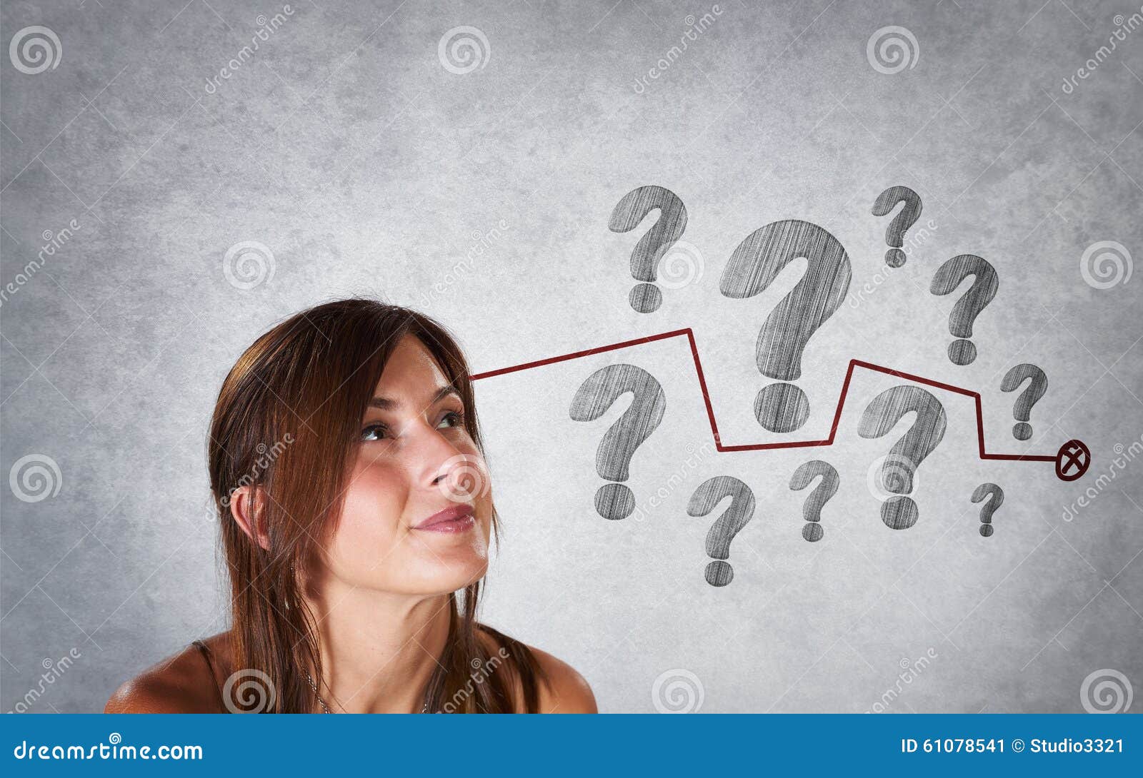 Portrait of Smiling Woman Thinking with Interogation Point Stock Image ...