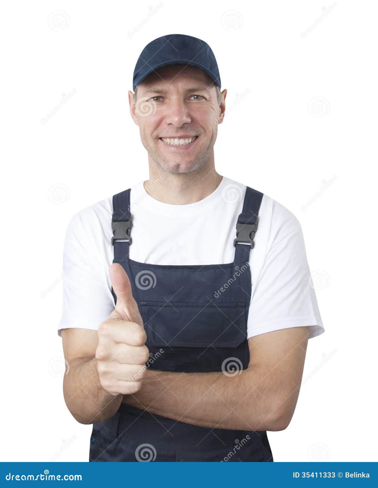 Portrait of Smiling Worker in Blue Uniform Stock Image - Image of ...