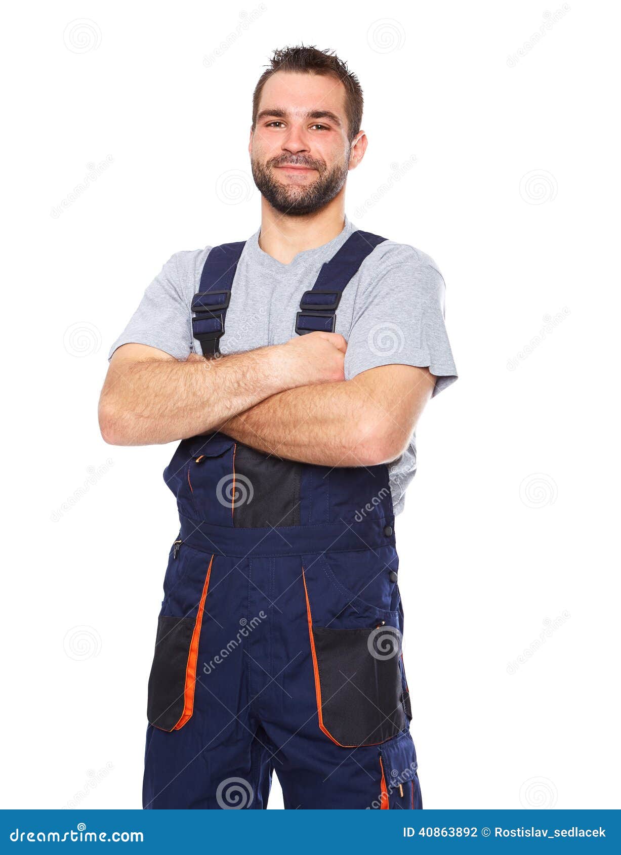 Portrait of Smiling Worker in Blue Uniform Stock Photo - Image of ...