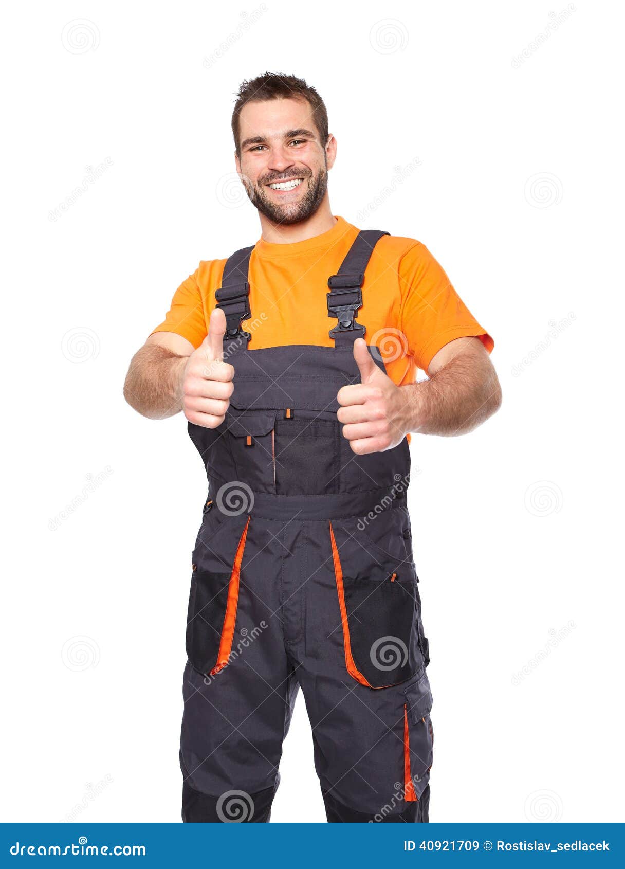 Portrait of Smiling Worker in Blue Uniform Stock Image - Image of ...