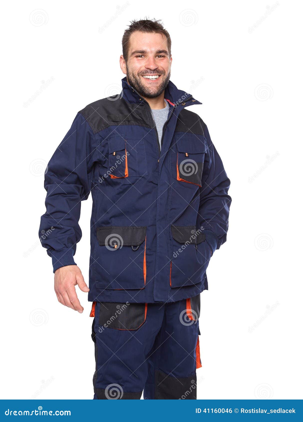 Portrait of Smiling Worker in Blue Uniform Stock Photo - Image of ...