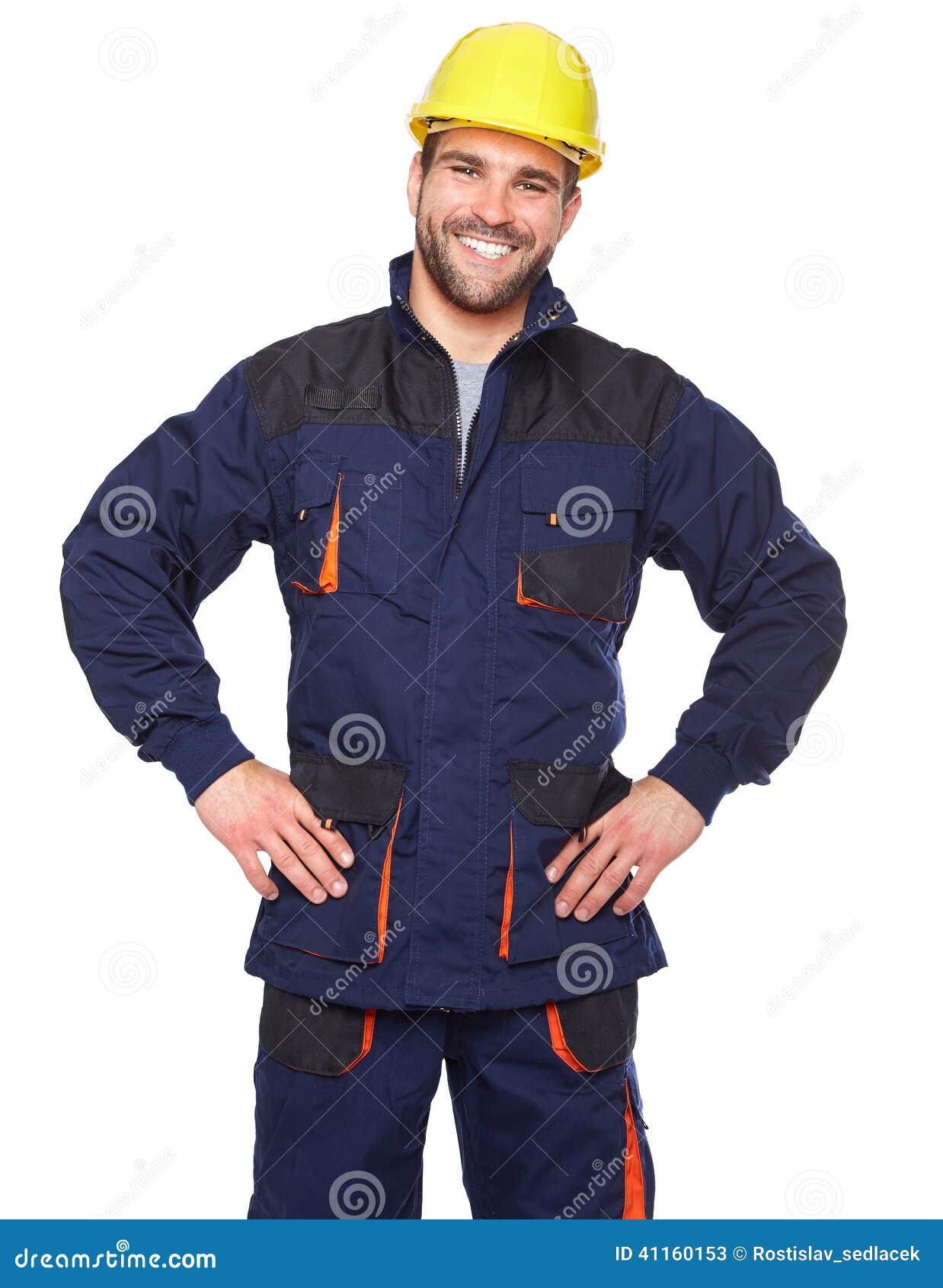 Portrait of Smiling Worker in Blue Uniform Stock Image - Image of ...
