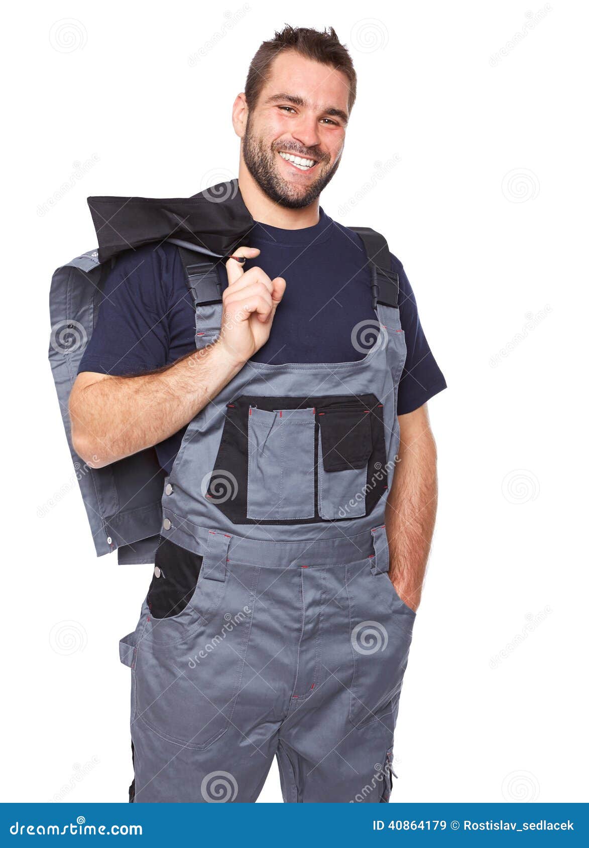 Portrait of Smiling Worker in Gray Uniform Stock Image - Image of ...