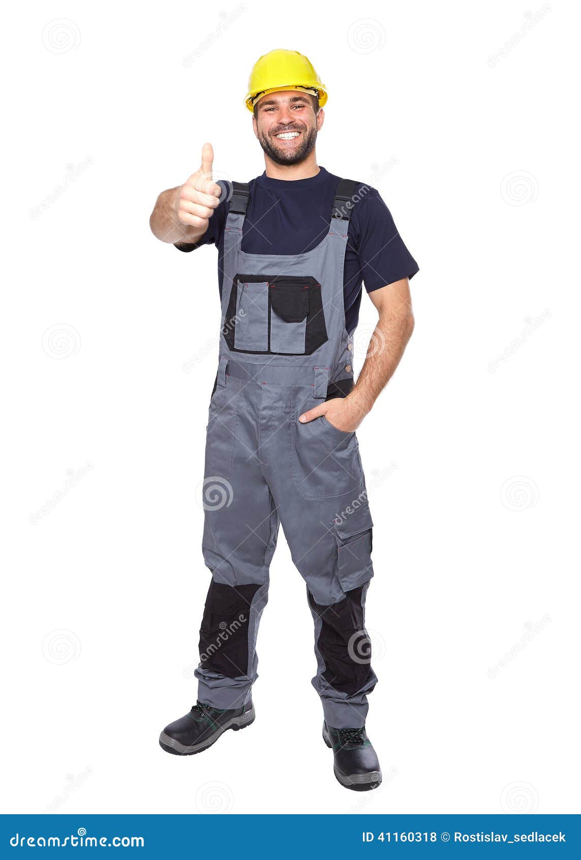 Portrait of Smiling Worker in Gray Uniform Stock Photo - Image of ...