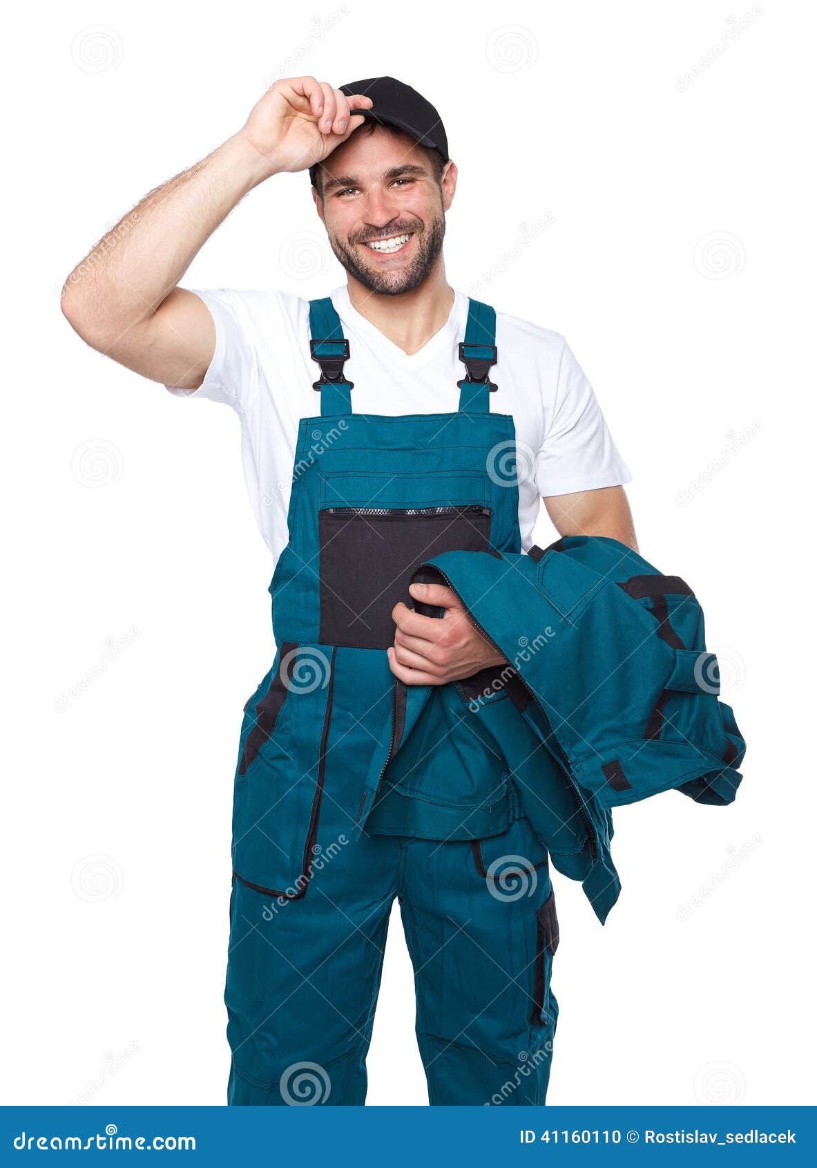 Portrait of Smiling Worker in Green Uniform Stock Photo - Image of ...