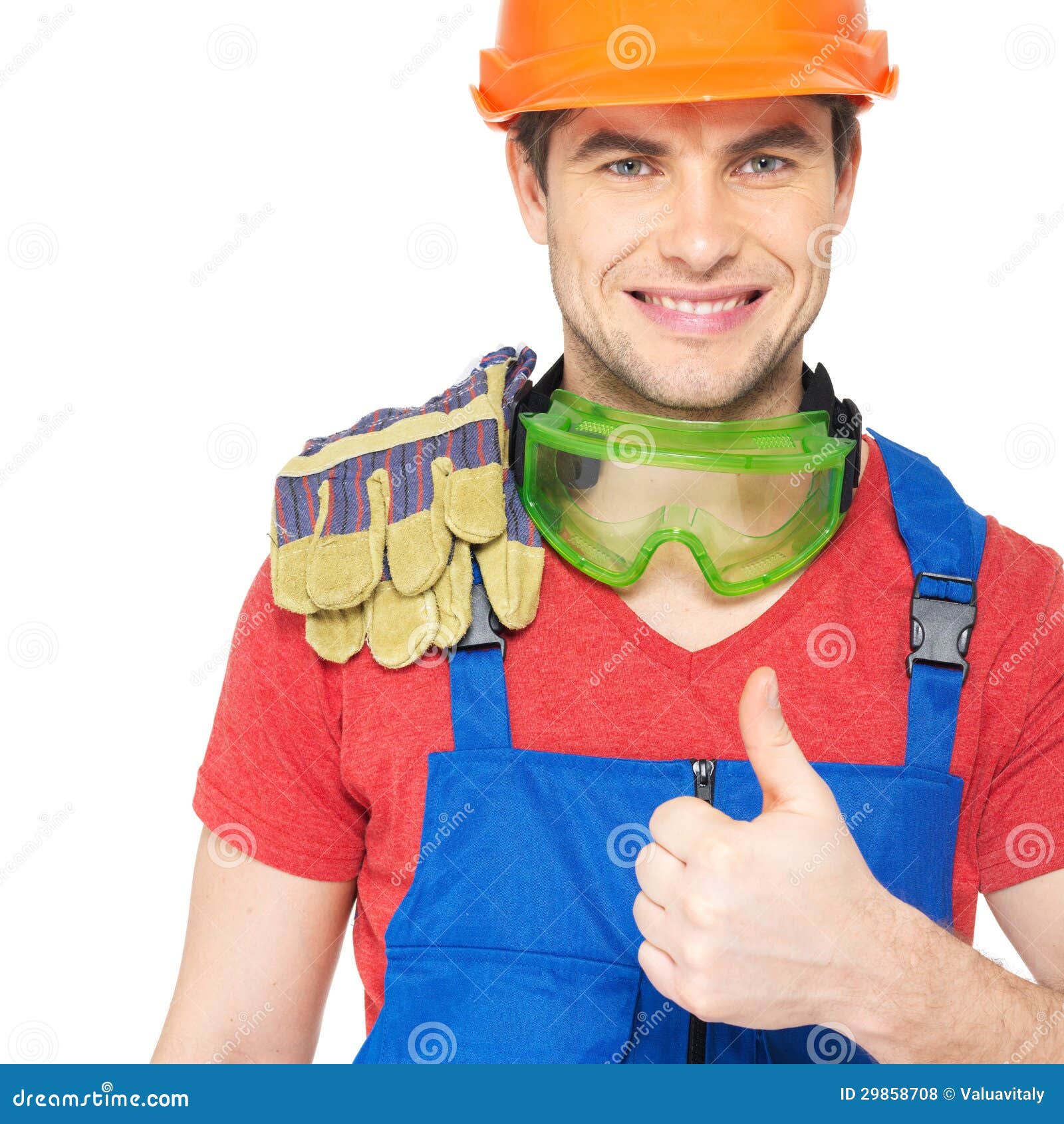 Portrait of Smiling Worker Shows Thumbs Up Stock Photo - Image of ...