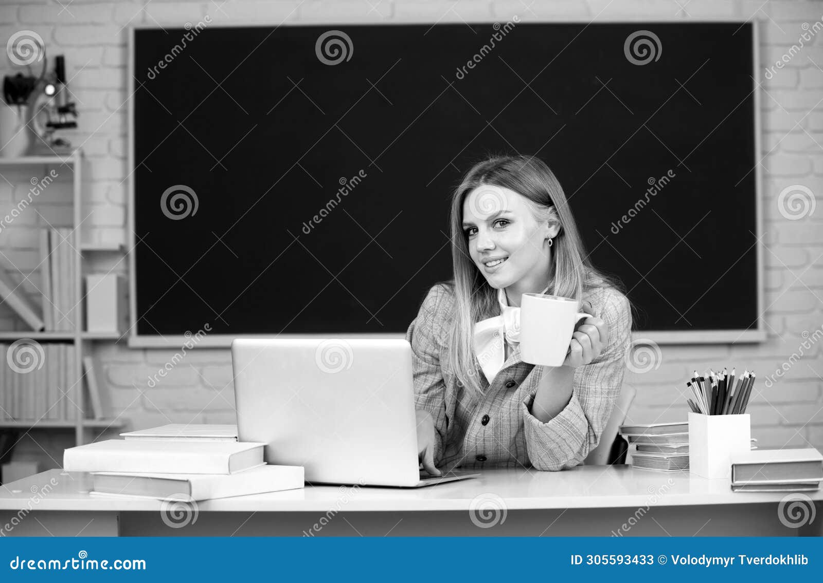 Portrait of Smiling Young College Student Drinking Coffee or Tea ...