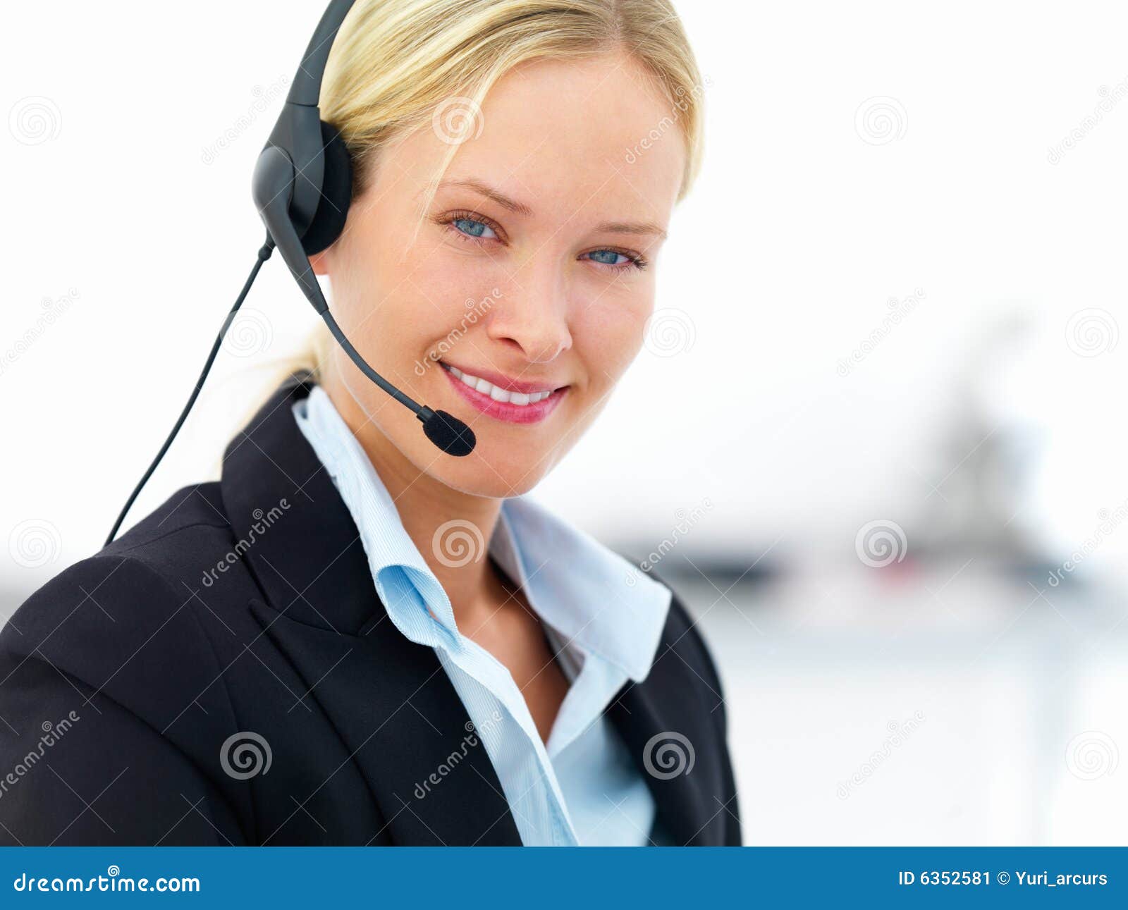 Portrait of a Smiling Young Lady with Headset Stock Image - Image of ...