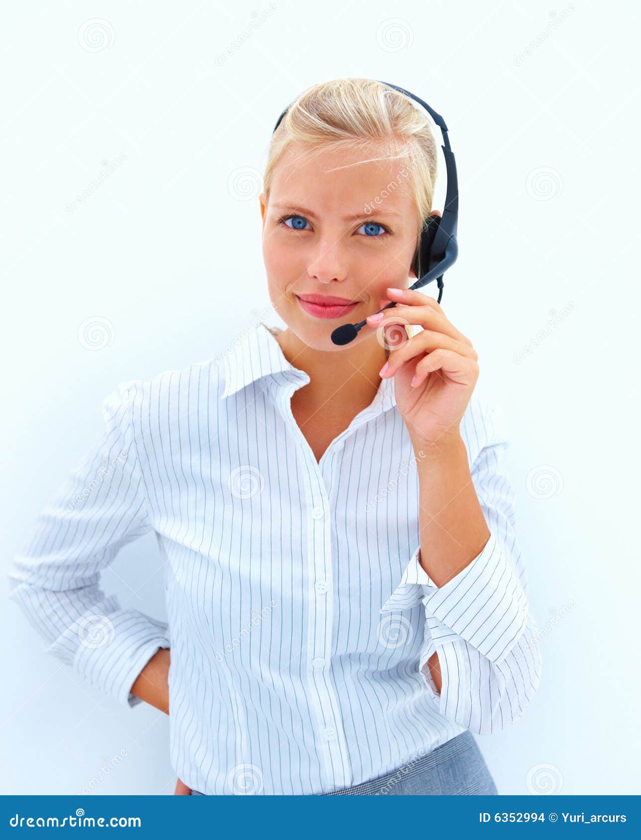 Portrait of a Smiling Young Lady on Headset Stock Photo - Image of ...