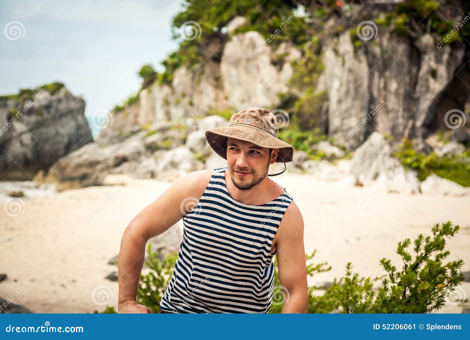 Portrait of a Smiling Young Man on Beach Stock Image - Image of holiday ...