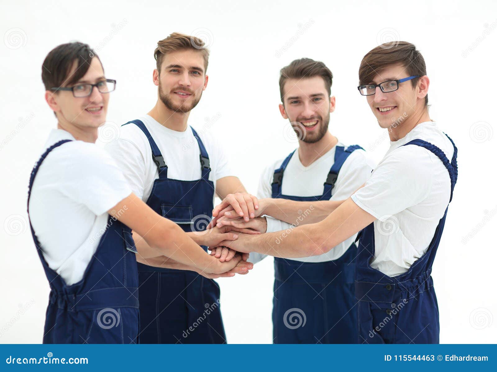 Team of Movers Joining Hands. Stock Image - Image of boxes, copyspace ...