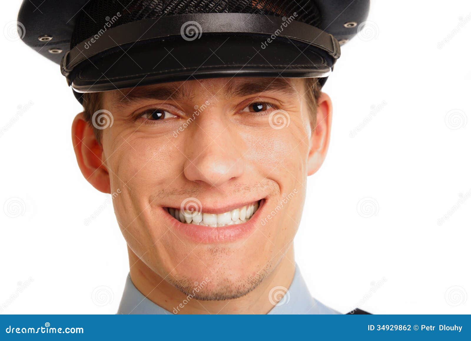 Portrait of Smiling Young Policeman Close Up. Stock Photo - Image of ...