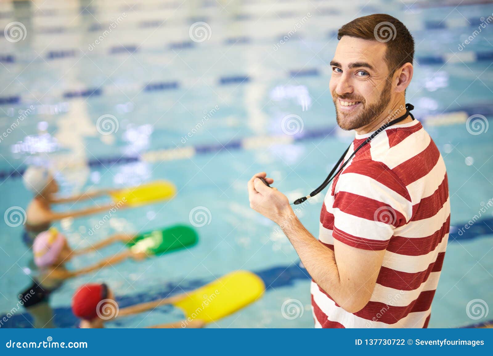 Swimming Instructor with Group Stock Photo - Image of lifestyle, school ...