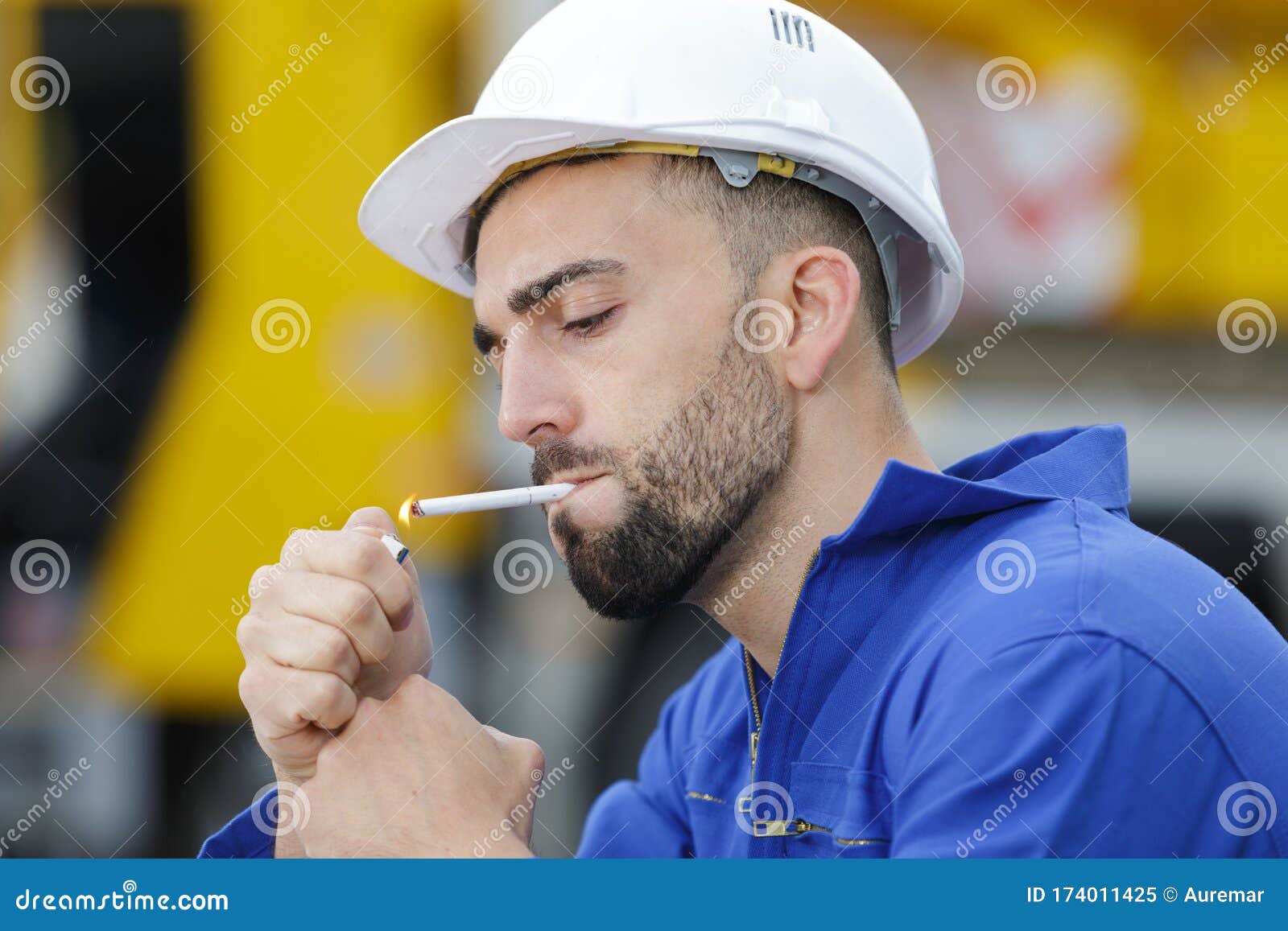 Portrait Smoking Worker Outdoors Stock Image - Image of reflective ...