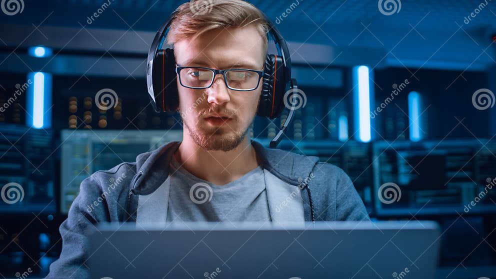 Portrait of Software Developer / Hacker / Gamer Wearing Glasses and ...