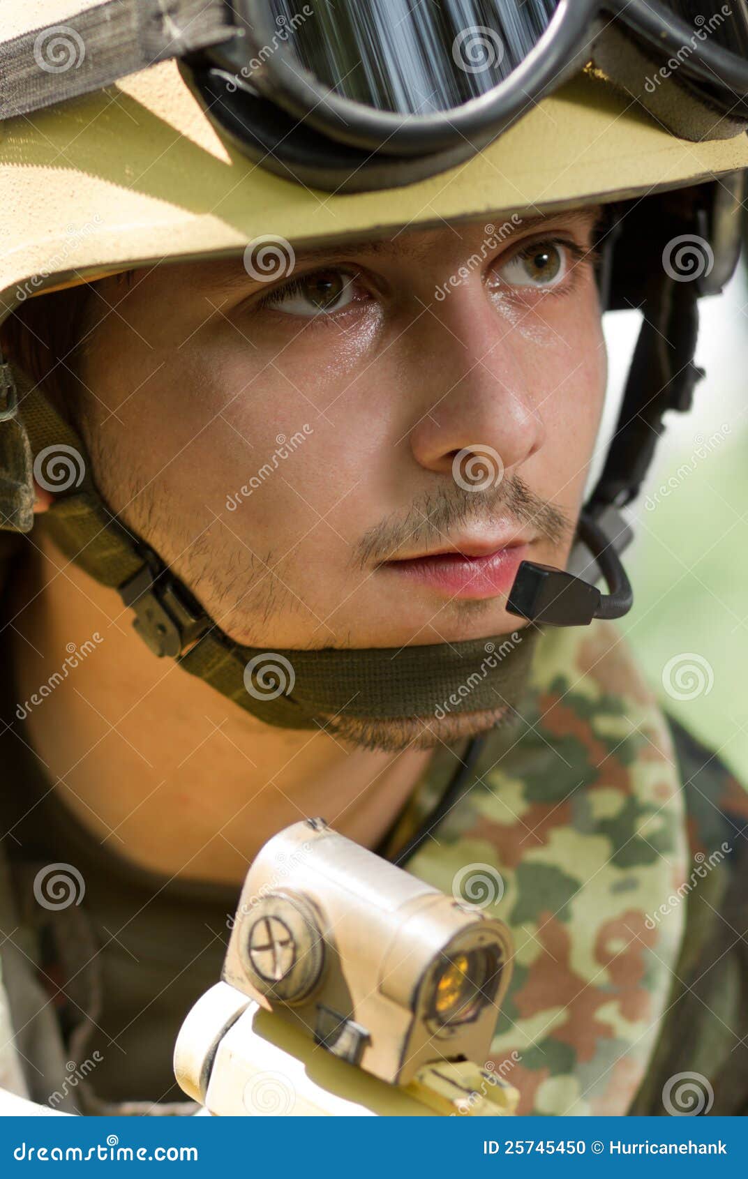Portrait of a Soldier in Helmet with Headset Stock Photo - Image of ...