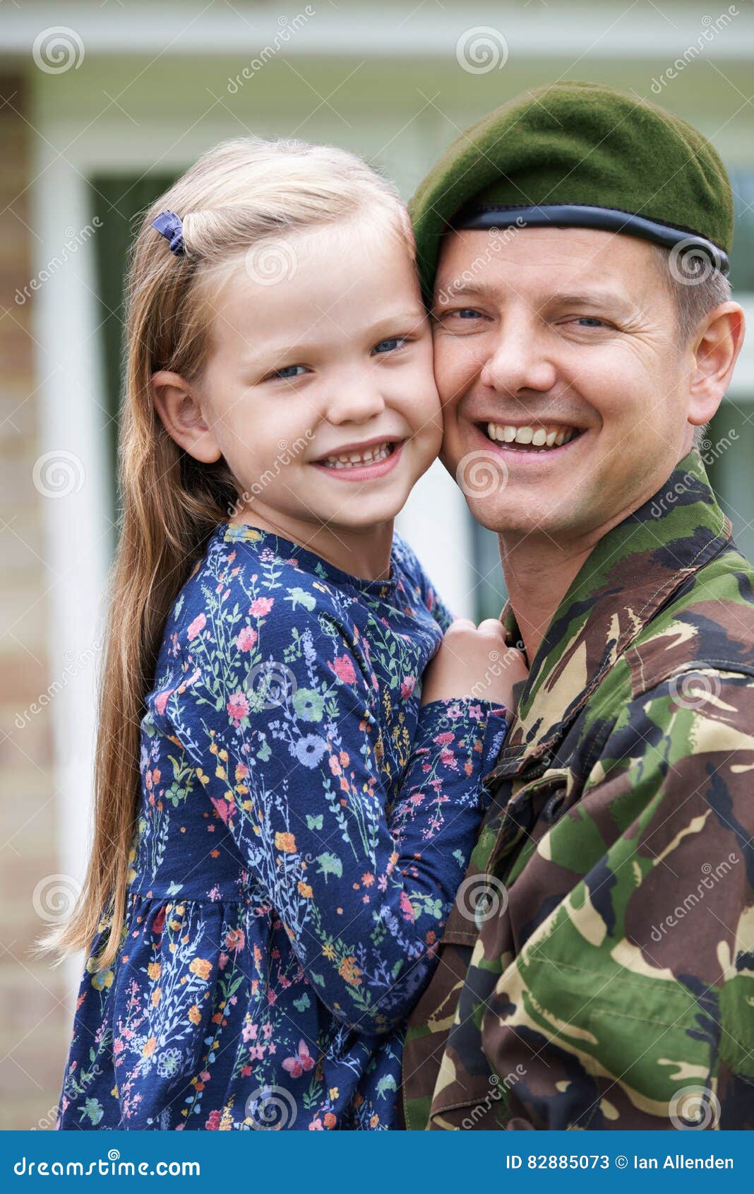 Portrait of Soldier on Leave Hugging Daughter Stock Image - Image of ...