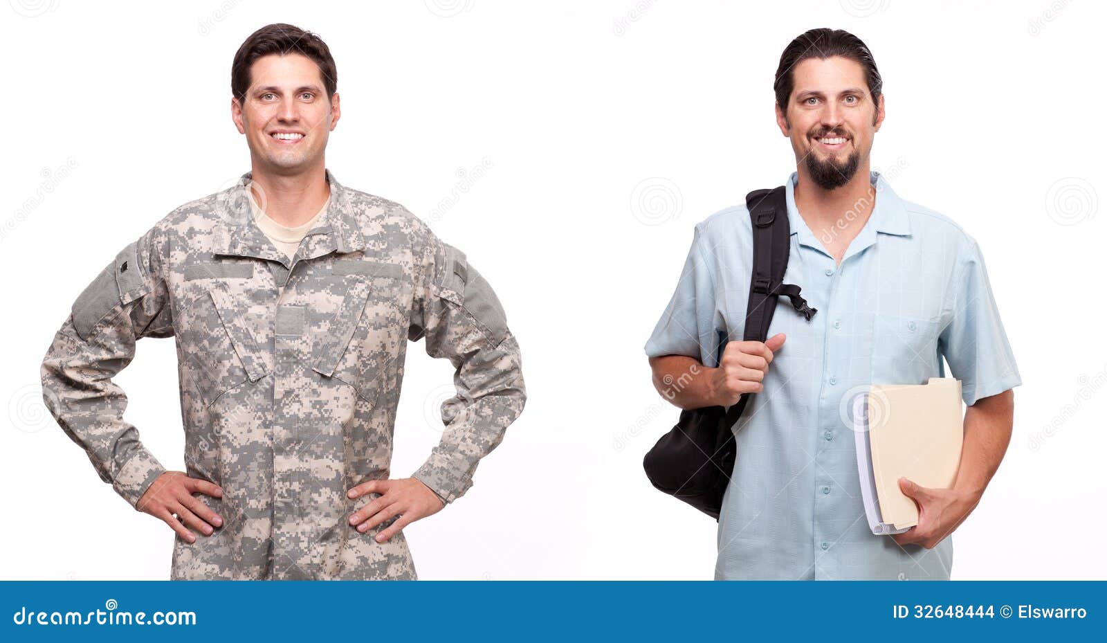 Portrait of a Soldier and a Young Man with Backpack and Document Stock ...