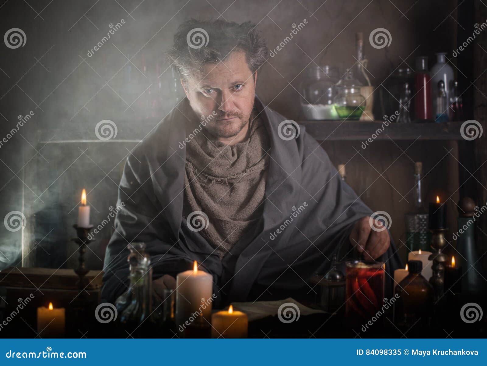 Portrait of a sorcerer stock image. Image of flasks, magician - 84098335