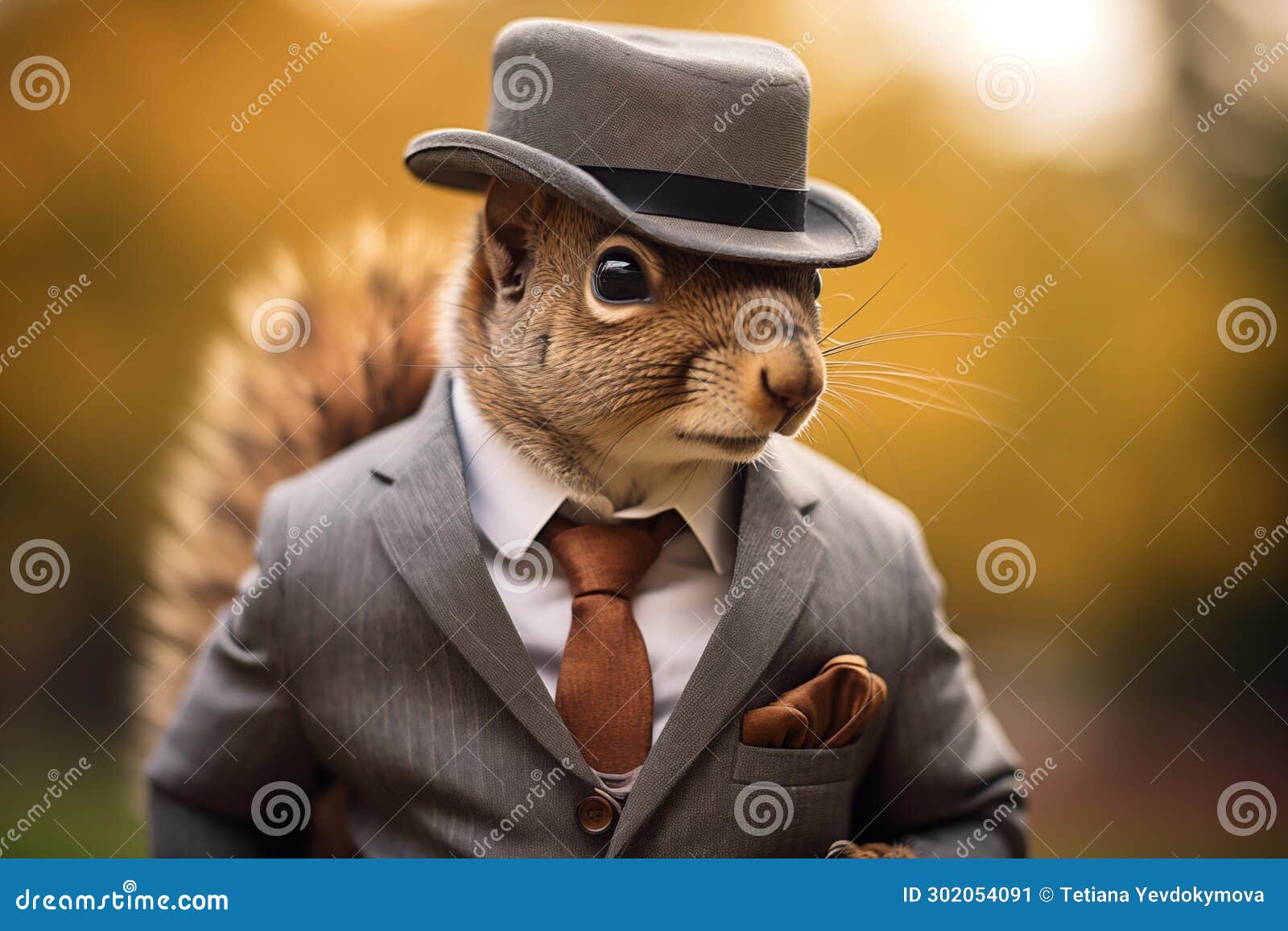 Portrait of a Squirrel Dressed in a Suit and Hat with a Bow Tie ...