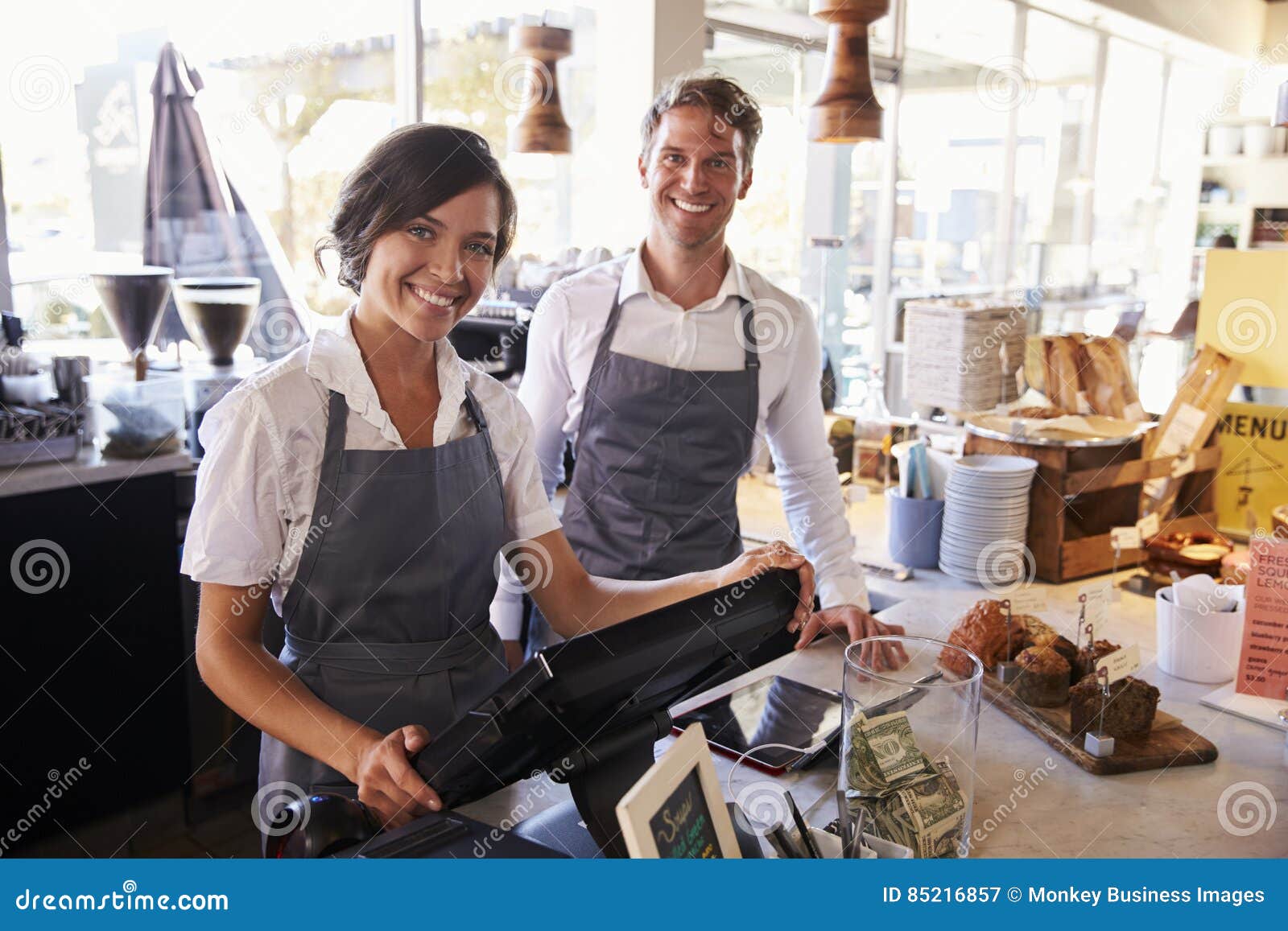 Portrait of Staff Working at Delicatessen Checkout Stock Image - Image ...