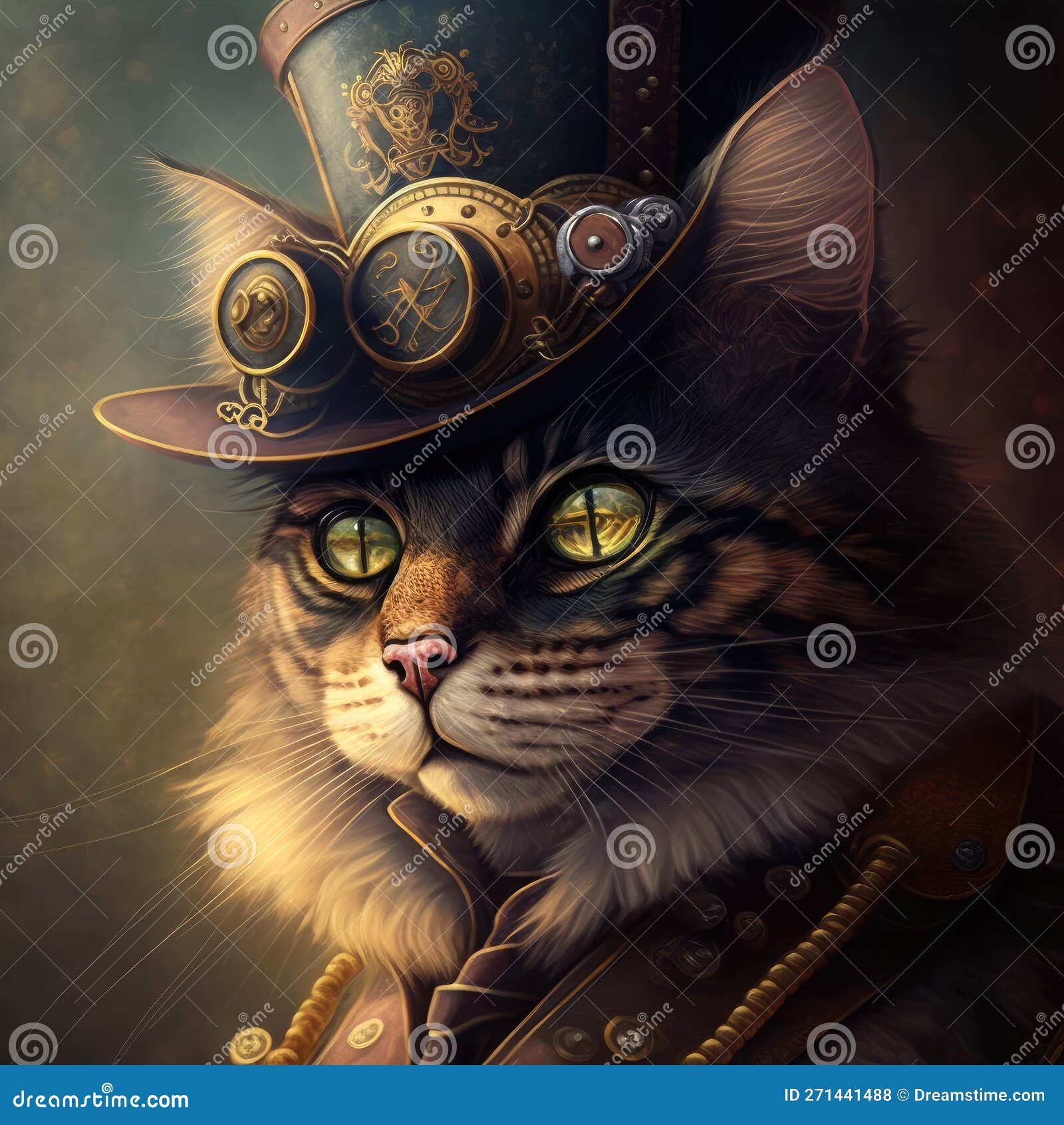 A Portrait Of A Steampunk Style Cat Created With Generative Ai Stock