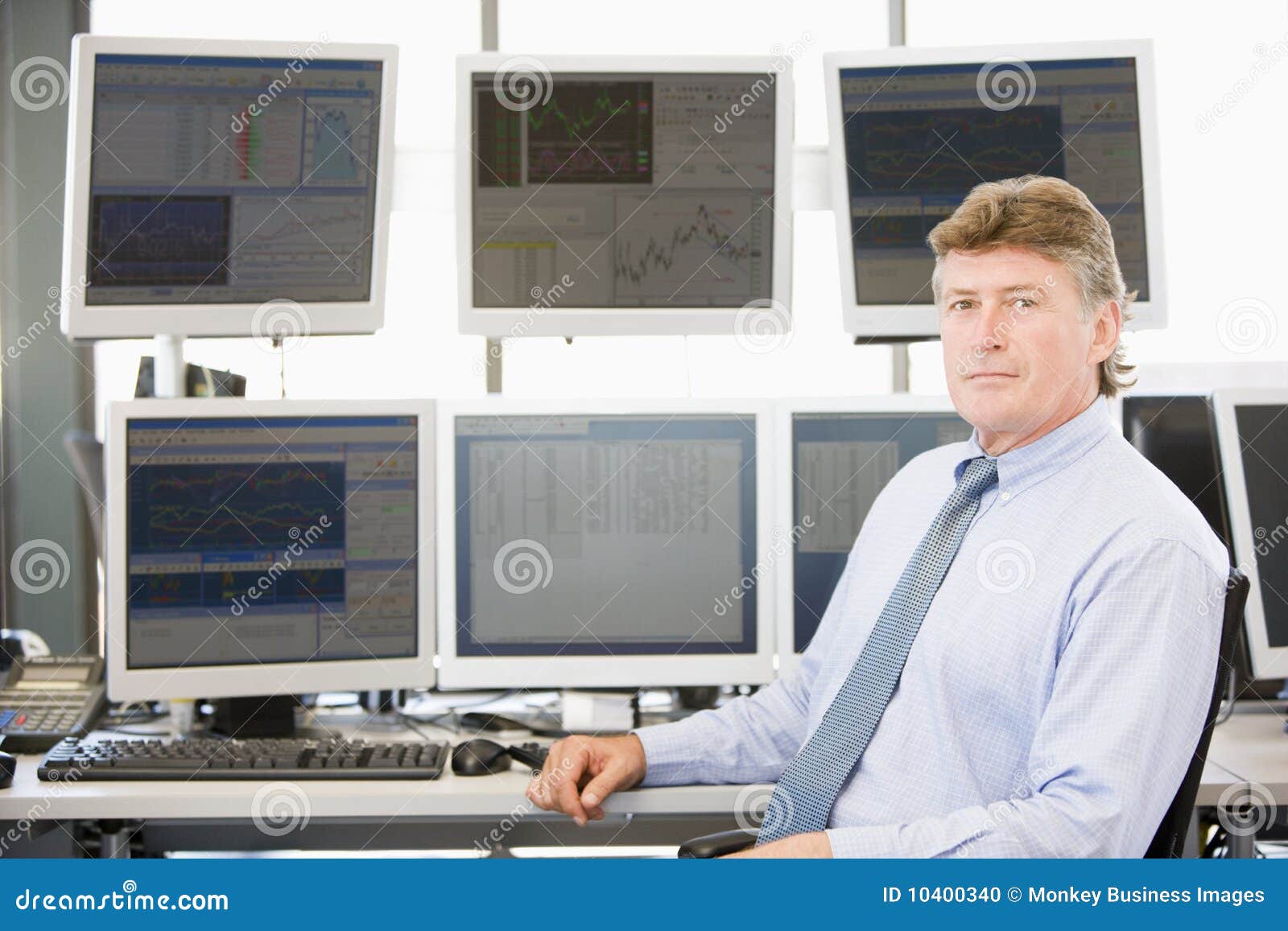 Portrait of Stock Trader in Front of Computer Stock Photo - Image of ...