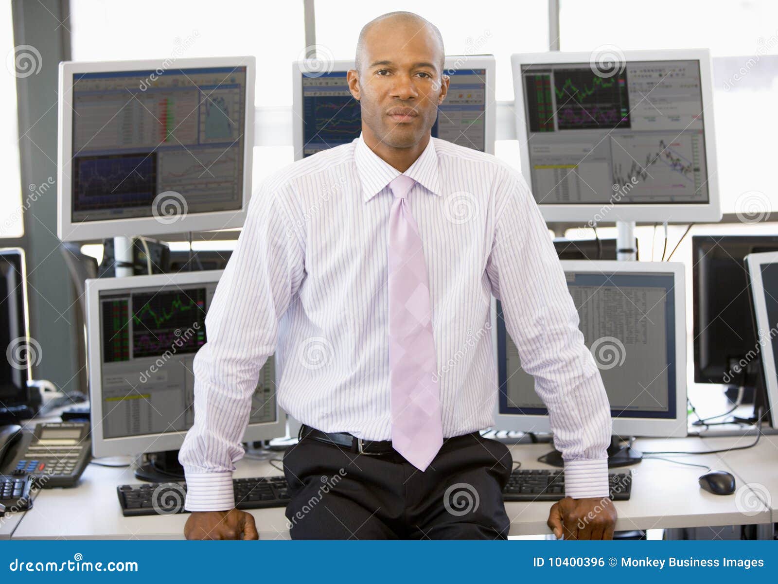 Portrait of Stock Trader in Front of Computer Stock Photo - Image of ...