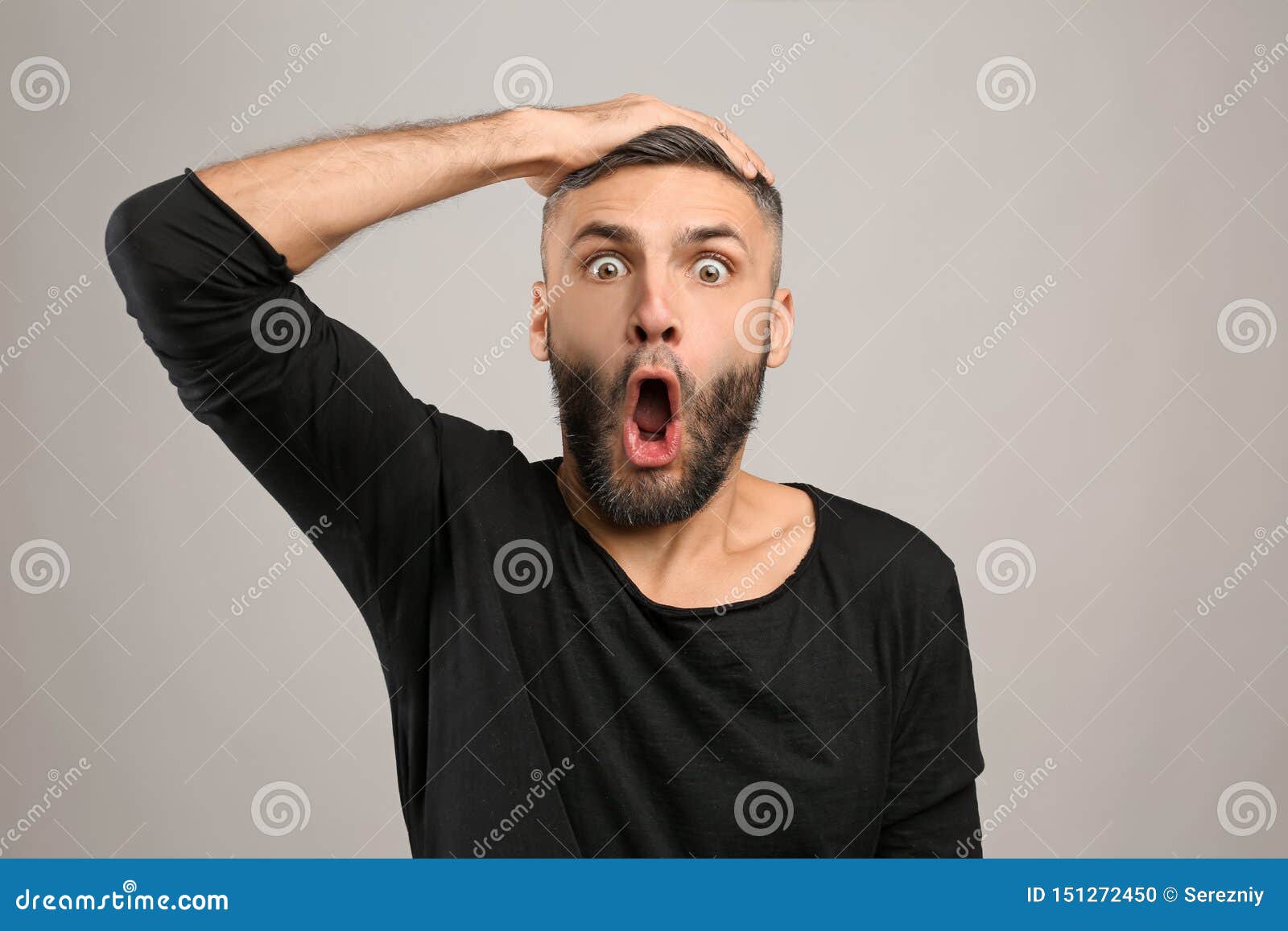 Portrait of Stressed Man on Grey Background Stock Photo - Image of ...