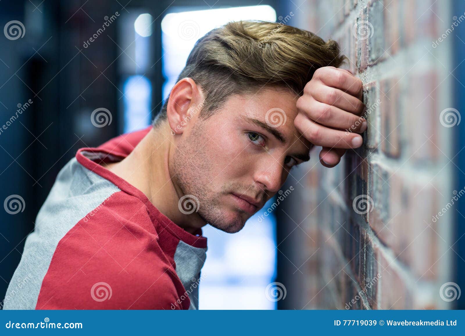 Portrait of Stressed Man Leaning on Wall Stock Image - Image of ...