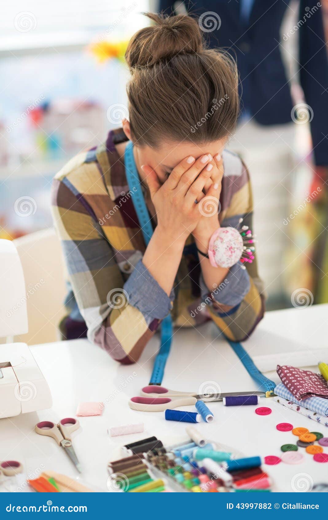 Portrait of Stressed Tailor Woman at Work Stock Photo - Image of ...