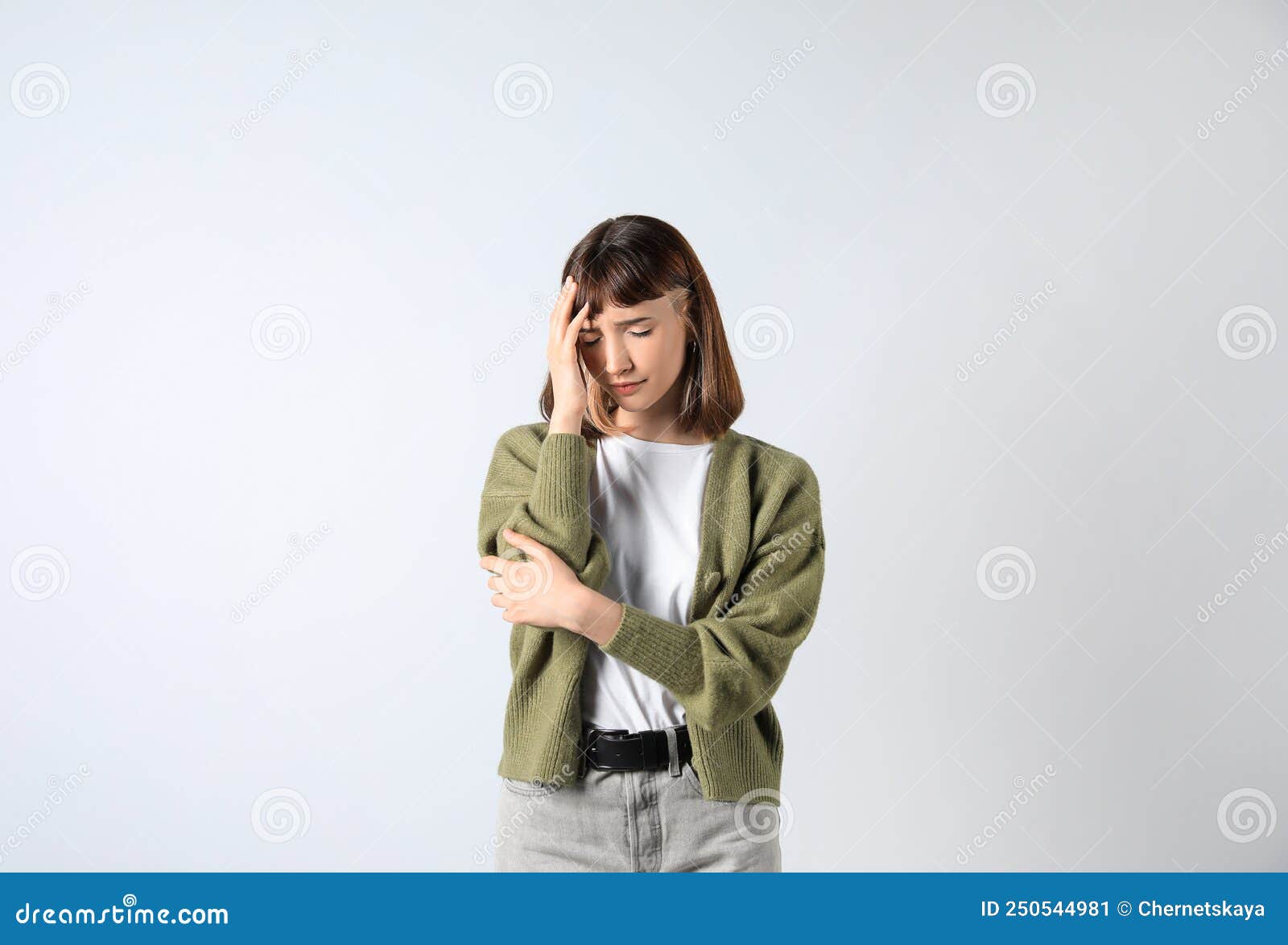 Portrait of Stressed Young Girl on White Background Stock Image - Image ...