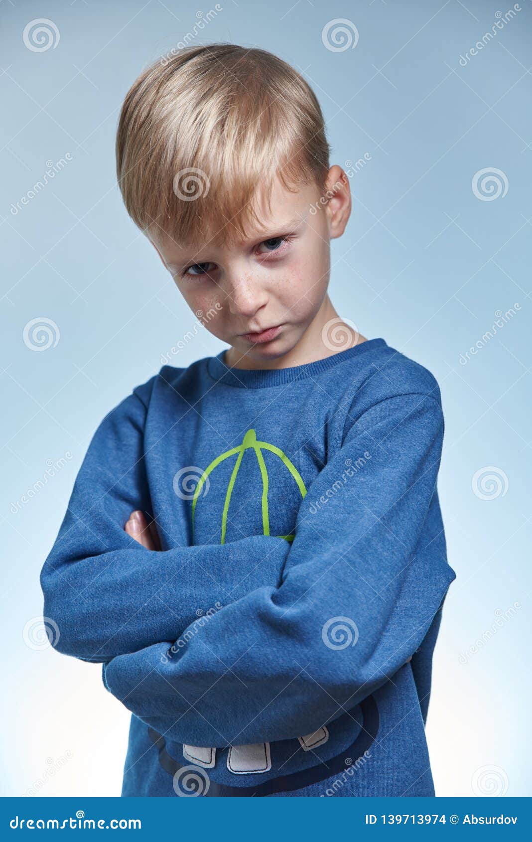 Portrait of a Strict Boy 7 Years Old Stock Photo - Image of blond ...
