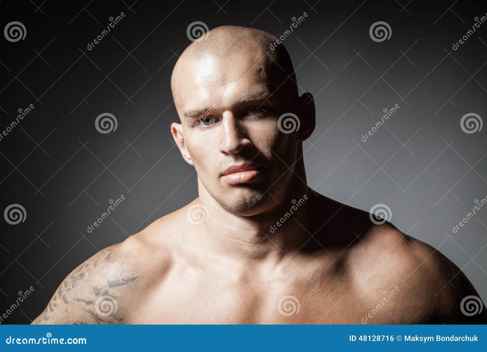 Portrait of Strong Man Isolated on Dark Stock Photo - Image of adult ...