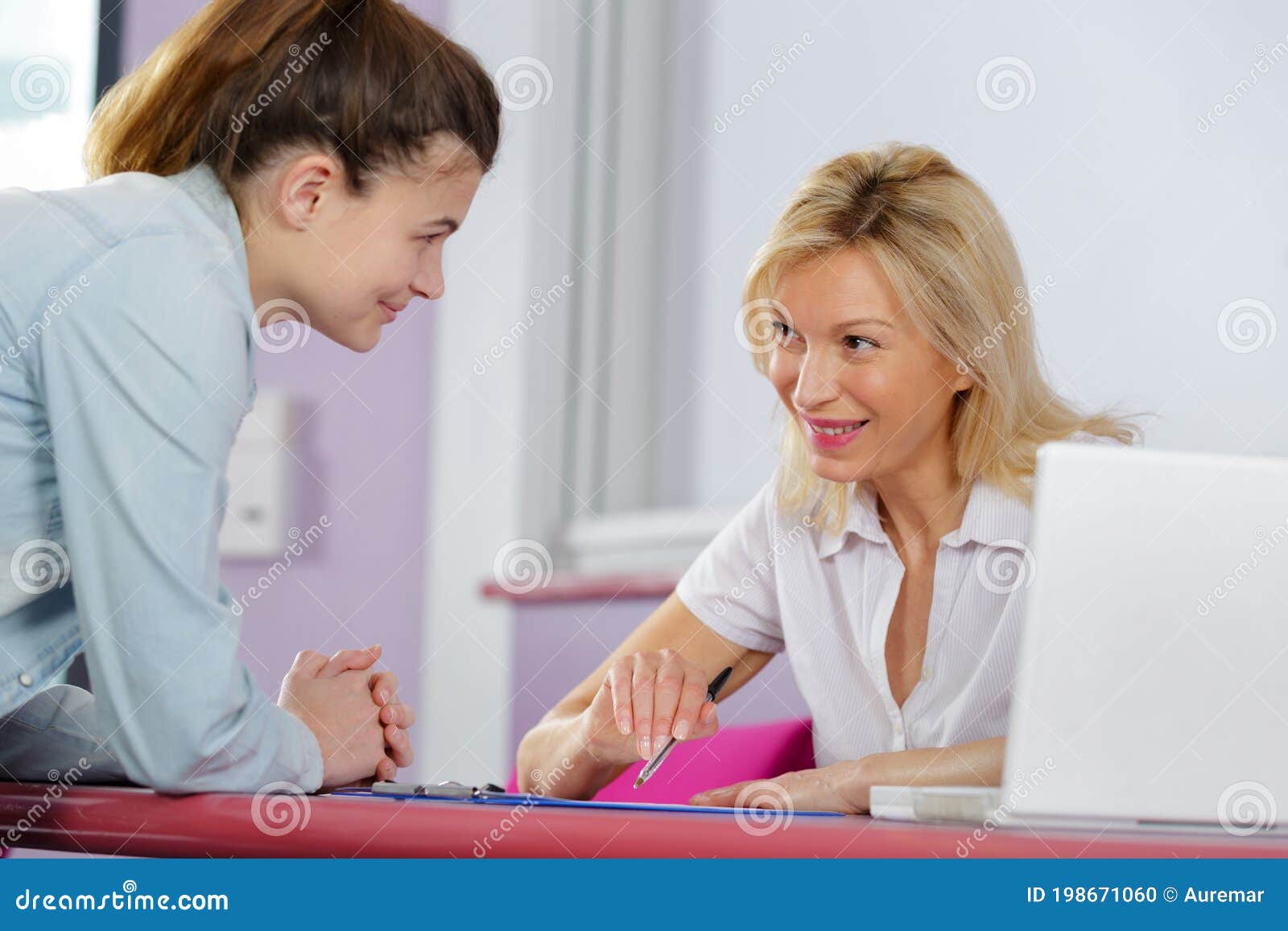 Portrait Student Approaching Professor Stock Photo - Image of grading ...