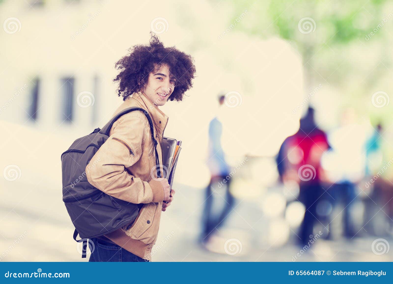 Portrait of Student with Backpack Stock Image - Image of building ...