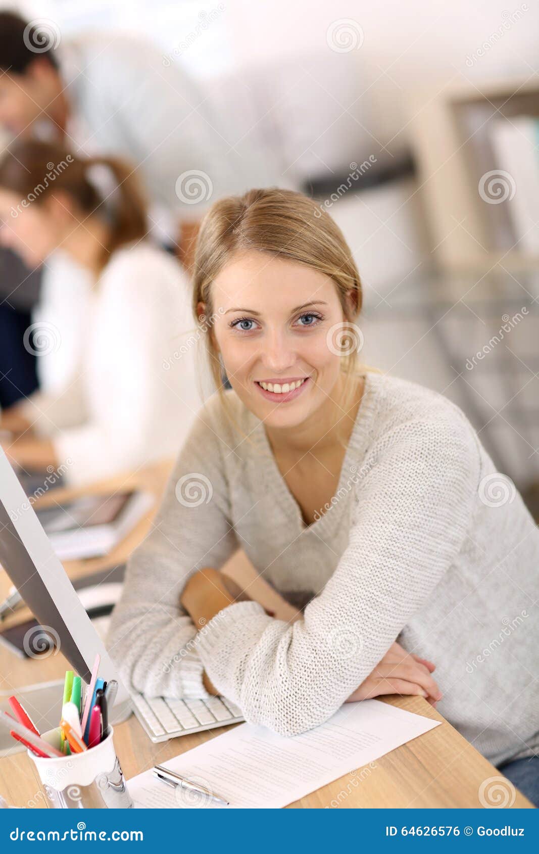Portrait of Student Girl in Class Stock Photo - Image of desk, group ...