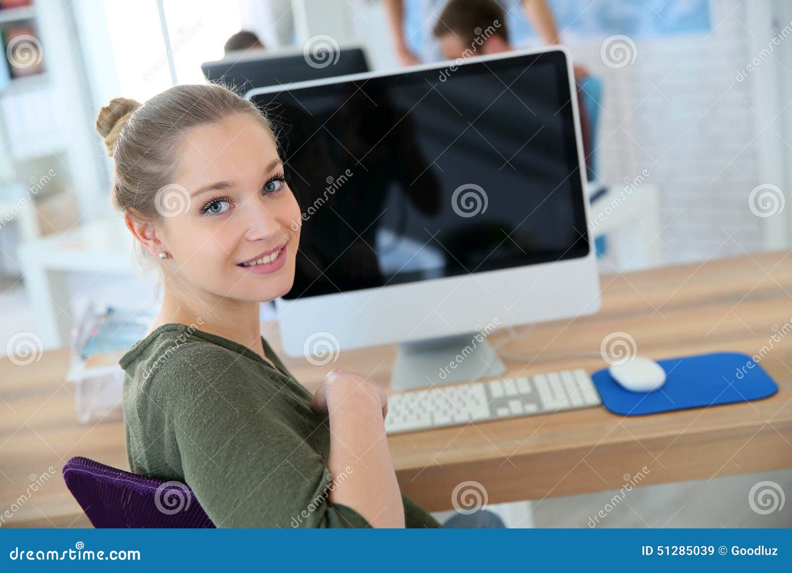 Portrait of a Student Girl in Front of the Computer Stock Image - Image ...