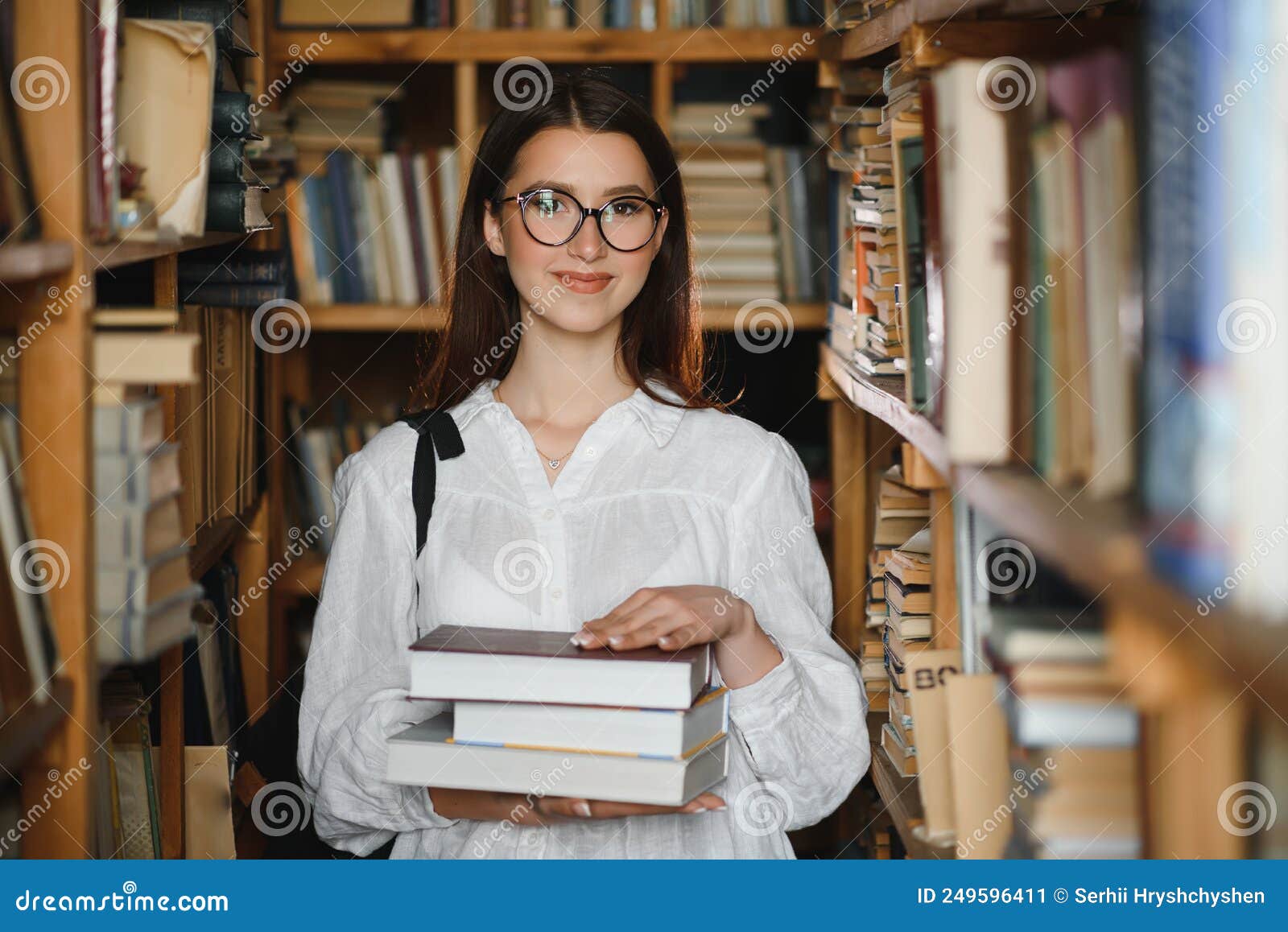 Portrait of a Student Girl Studying at Library Stock Image - Image of ...