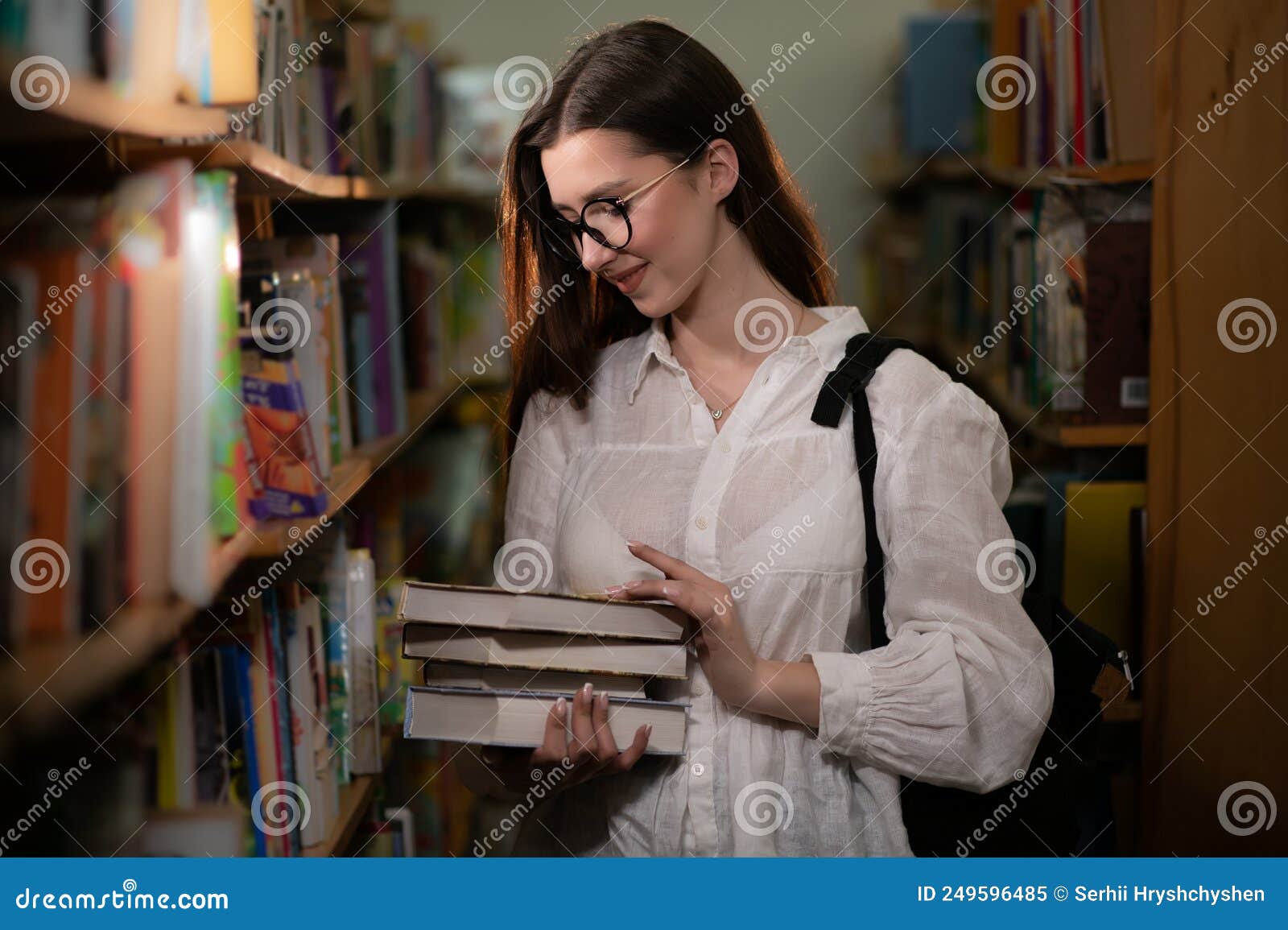 Portrait of a Student Girl Studying at Library Stock Image - Image of ...