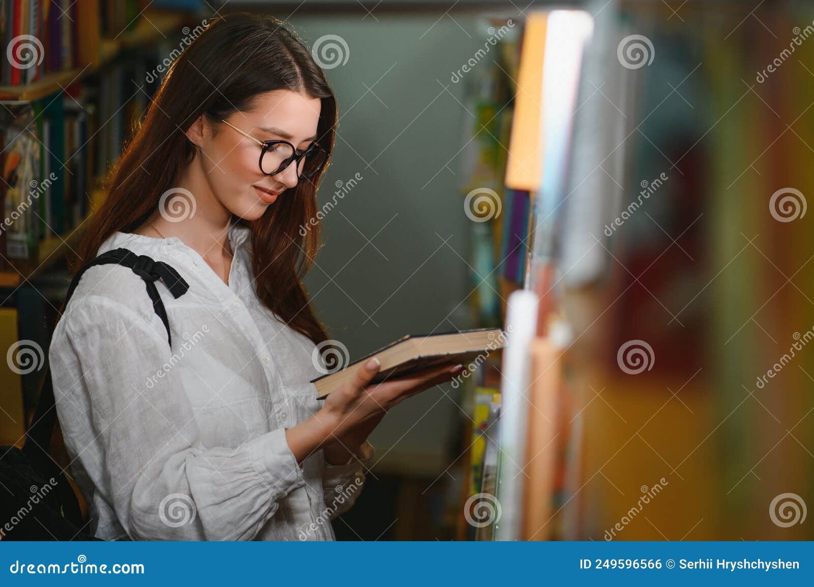 Portrait of a Student Girl Studying at Library Stock Photo - Image of ...