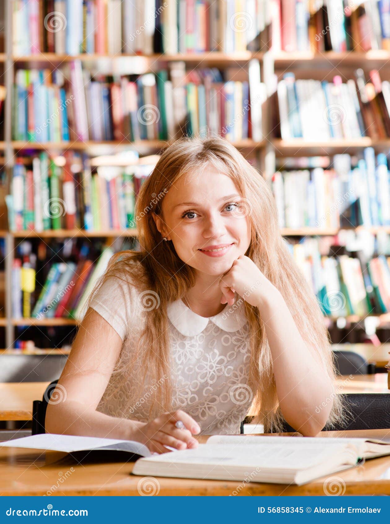 Portrait of a Student Girl Studying at Library Stock Image - Image of ...