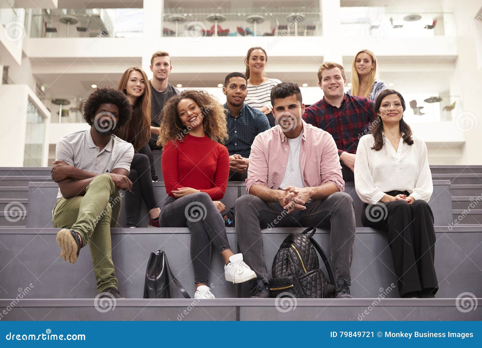 Portrait of Student Group on Steps of Campus Building Stock Image ...