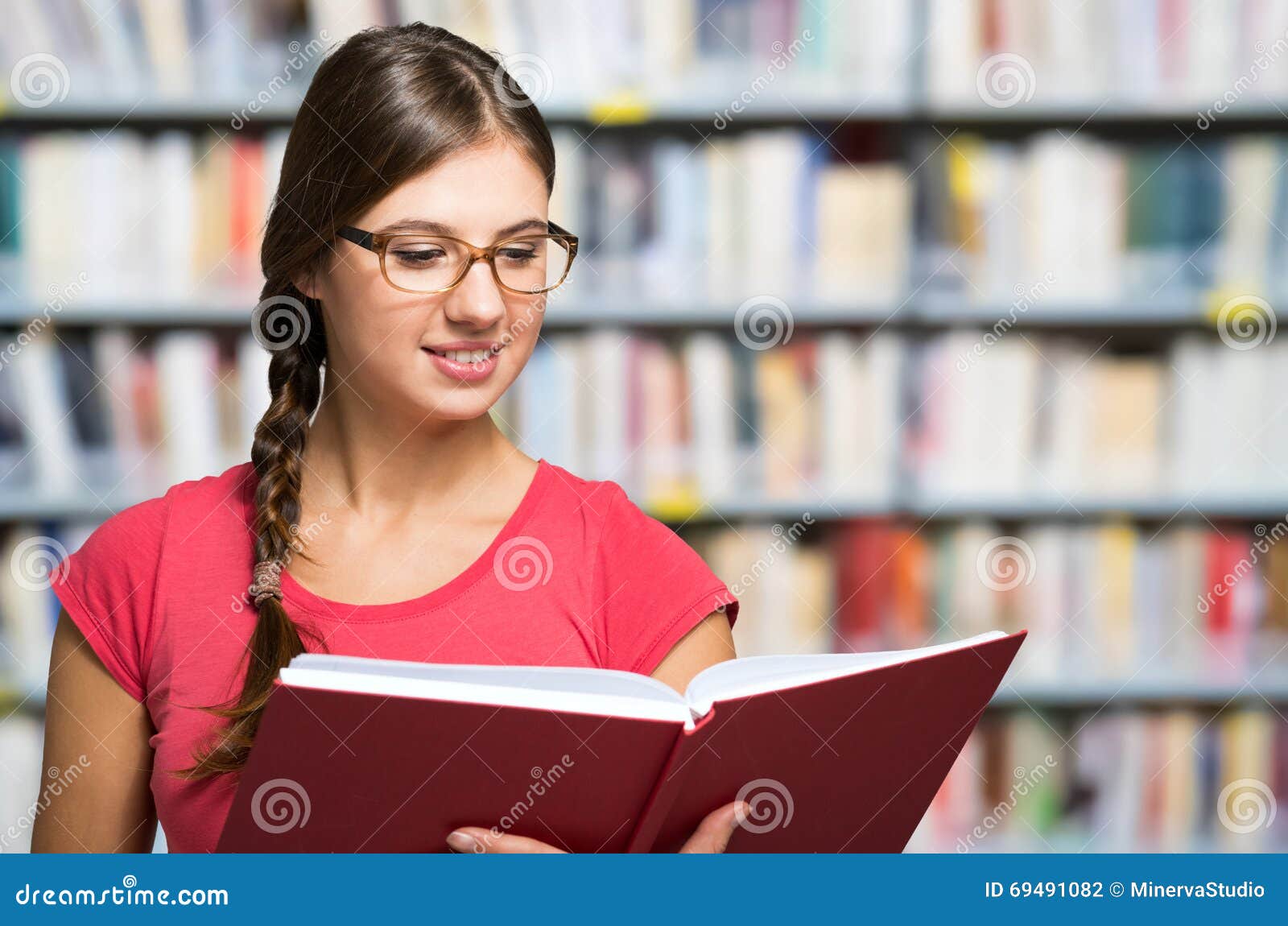 Portrait of a Student in a Library Stock Photo - Image of european ...