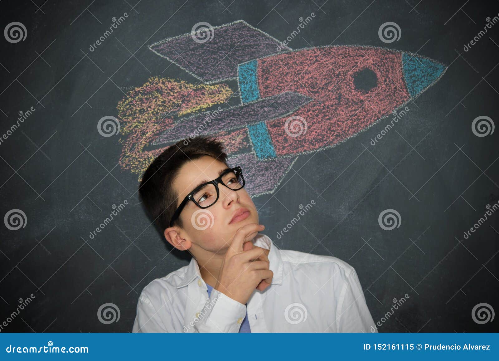 Portrait of Student Thinking with Spacecraft Stock Image - Image of ...