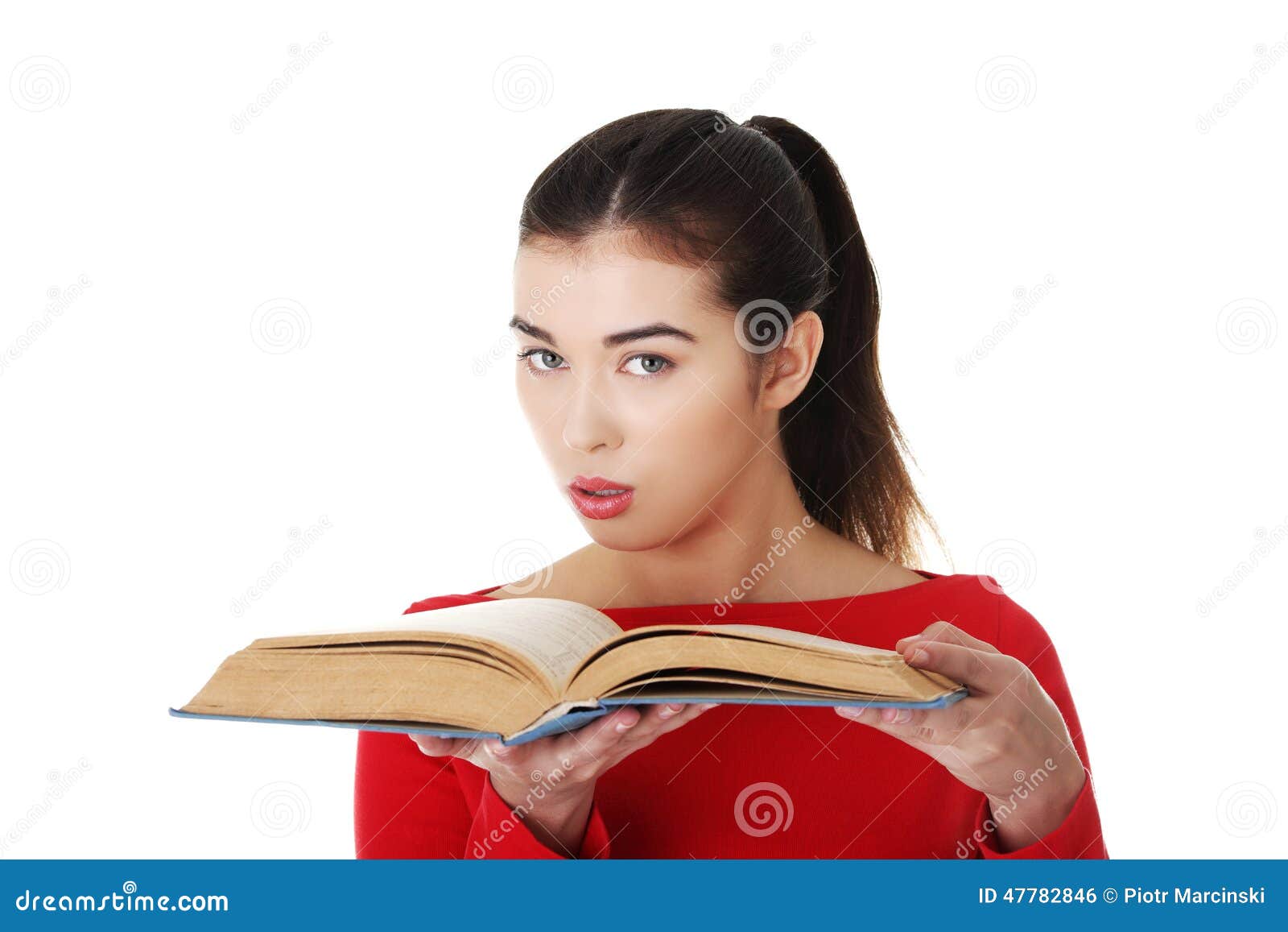 Portrait of Student Woman Holding an Open Book Stock Photo - Image of ...